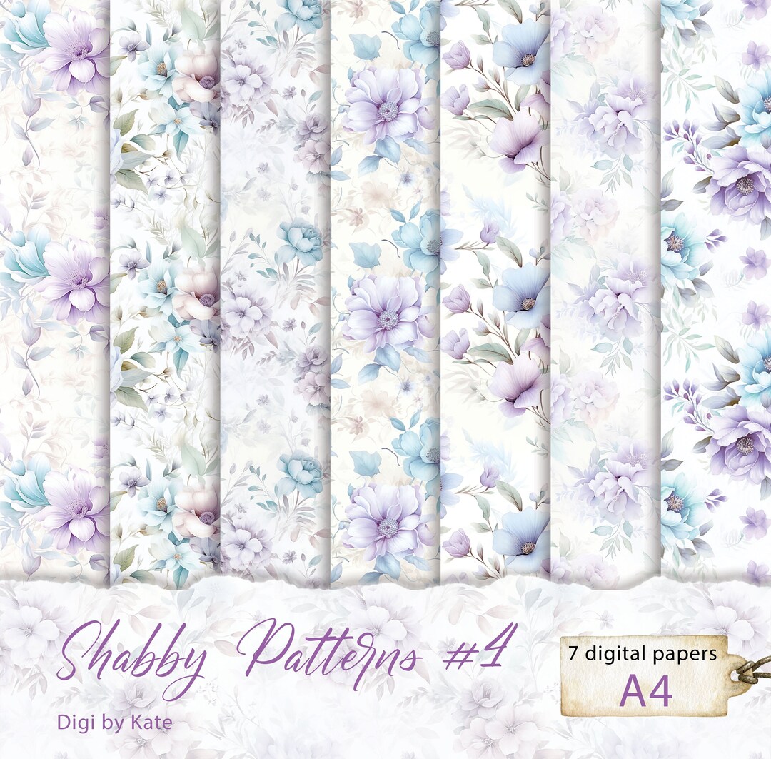 Shabby Patterns #4, A4 JPG Background Digital Paper, Shabby Teal Purple ...