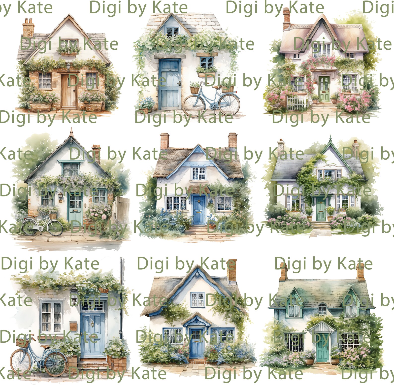 Country Cottage 31 PNG Clipart Set Beautiful Cottagecore Houses on ...