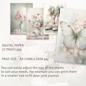 Ethereal 2 Pink and Sage 22 A4 Pages With Shabby Chic Style Graphics ...