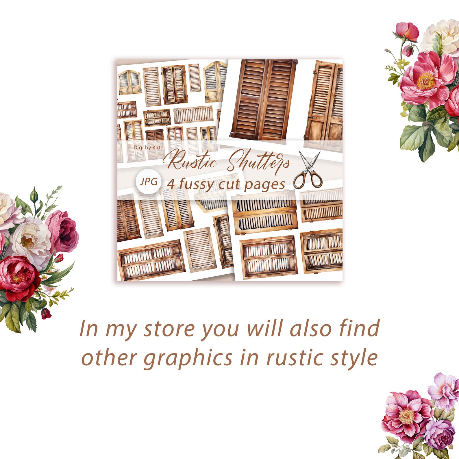 Rustic Window Fussy Cut 4 A4 JPG Printable, Junk Journal Ephemera ...