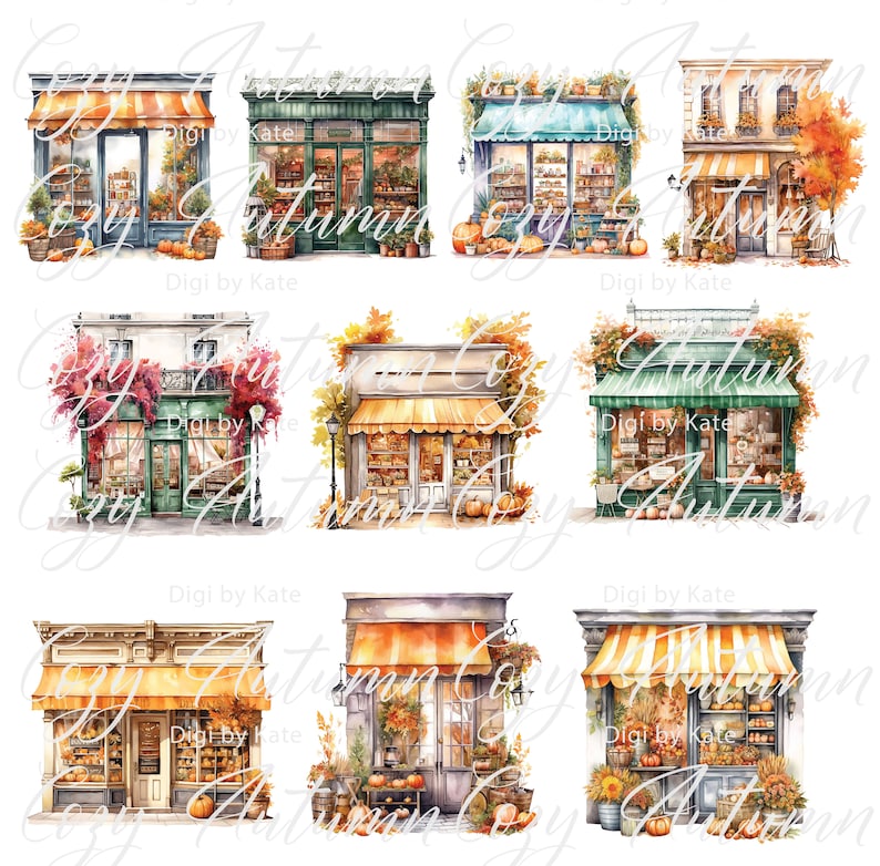Autumn Storefront 26 PNG Clipart Set, Fall Watercolor Shop, Fall PNG ...