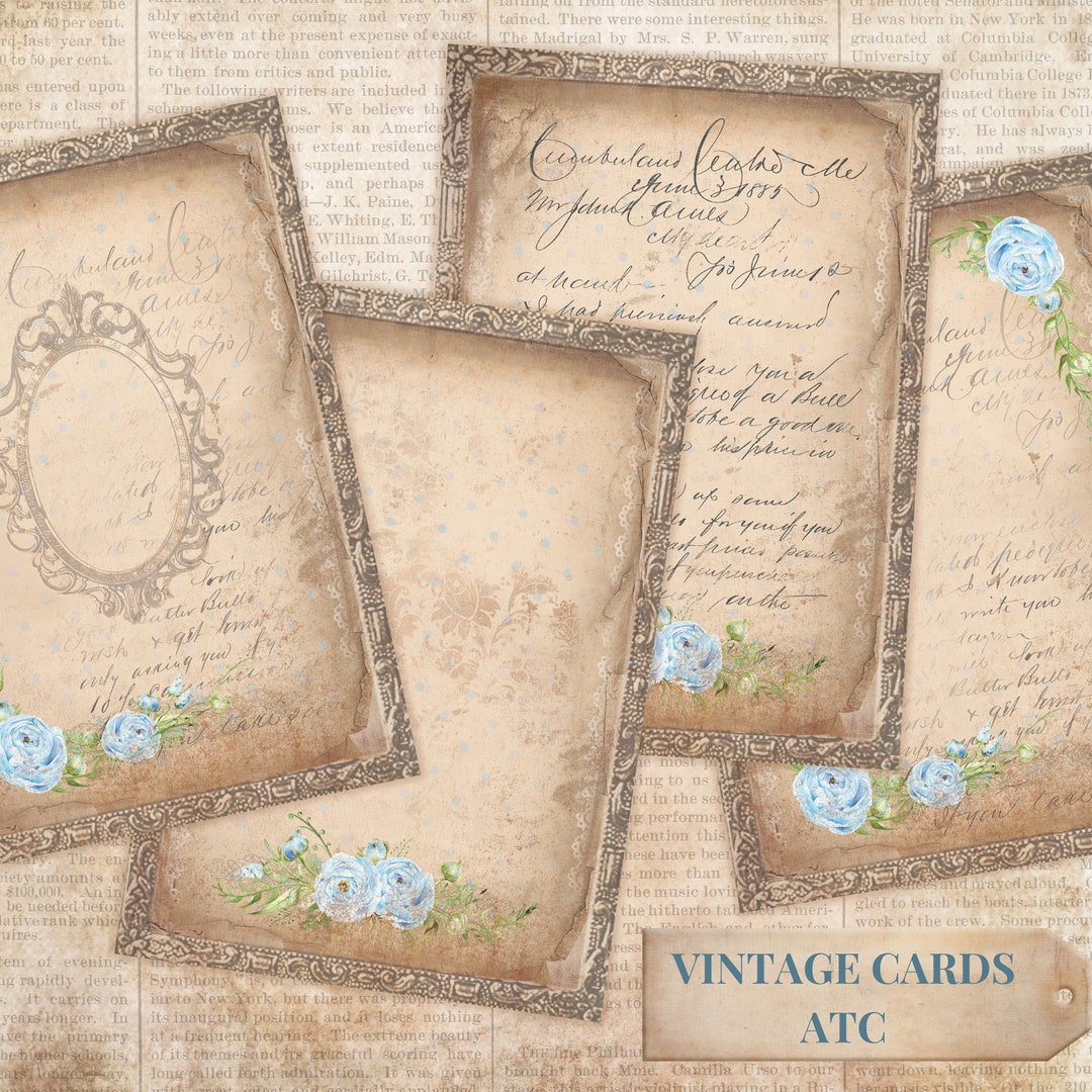 Vintage ATC Journal Cards, Blue Flowers ATC, Shabby Chic Card Set ...