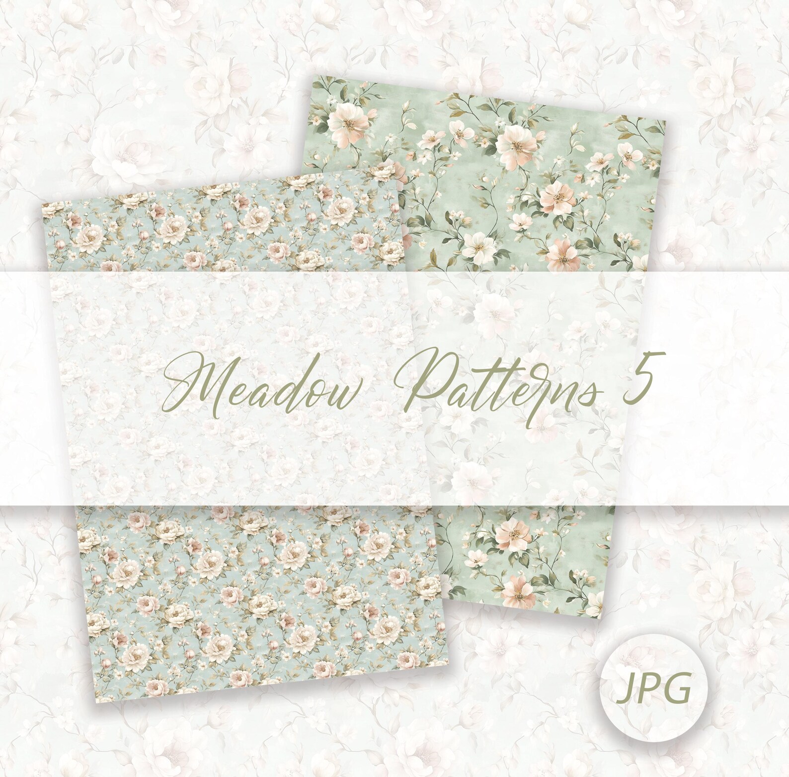 Meadow Patterns 5 on 12 A4 JPG Pages, Green Shabby Backgrounds for ...