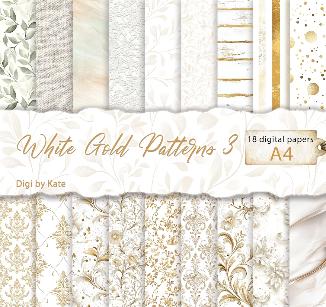 White and Gold Patterns - Set of 18 A4 JPG Scrapbook Pages - Etsy