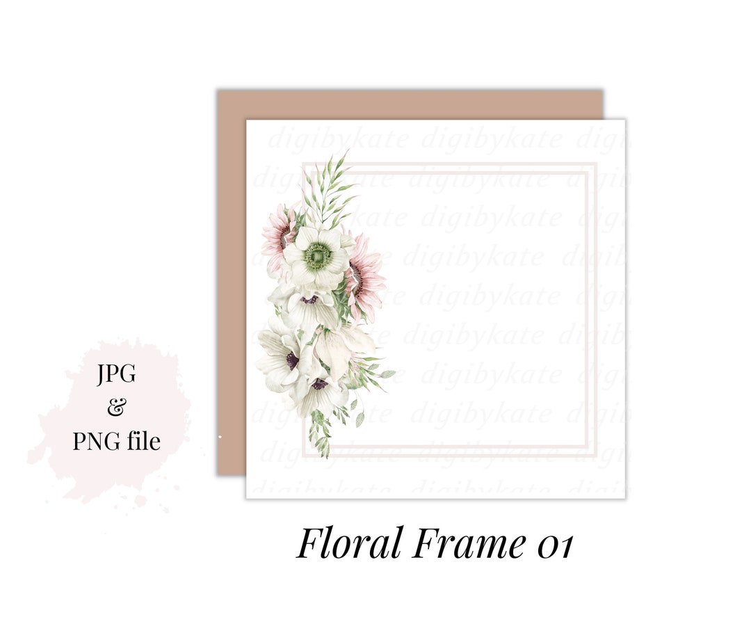 Digital Floral Frame, Printable Square Frame, Blush Floral Frame, Pink ...