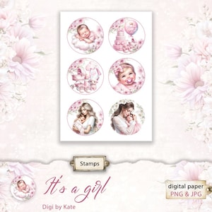 It's a Girl 6 Stamps PNG and JPG for a Birth of a Baby Girl, Baby ...