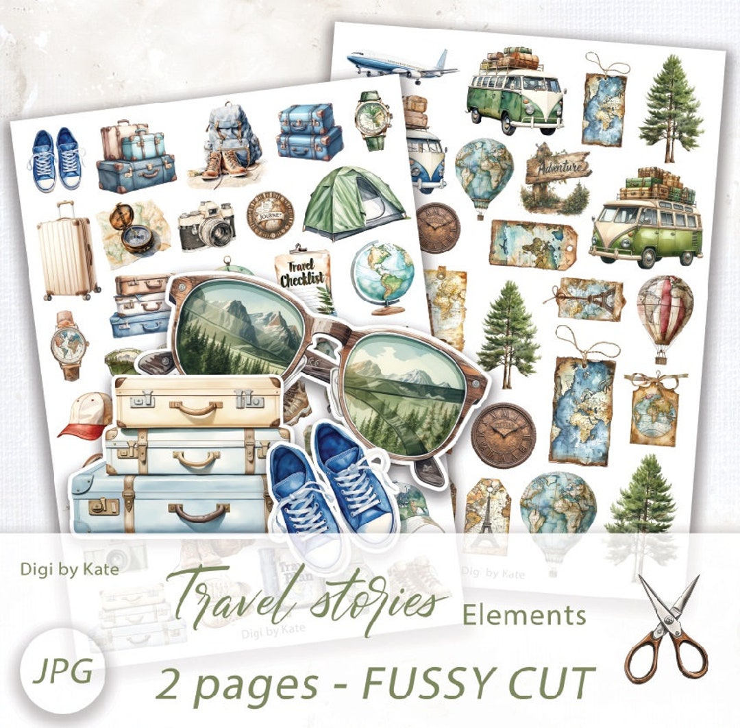 Travel Elements Fussy Cut on 2 A4 JPG Page With Images to Print and Cut ...