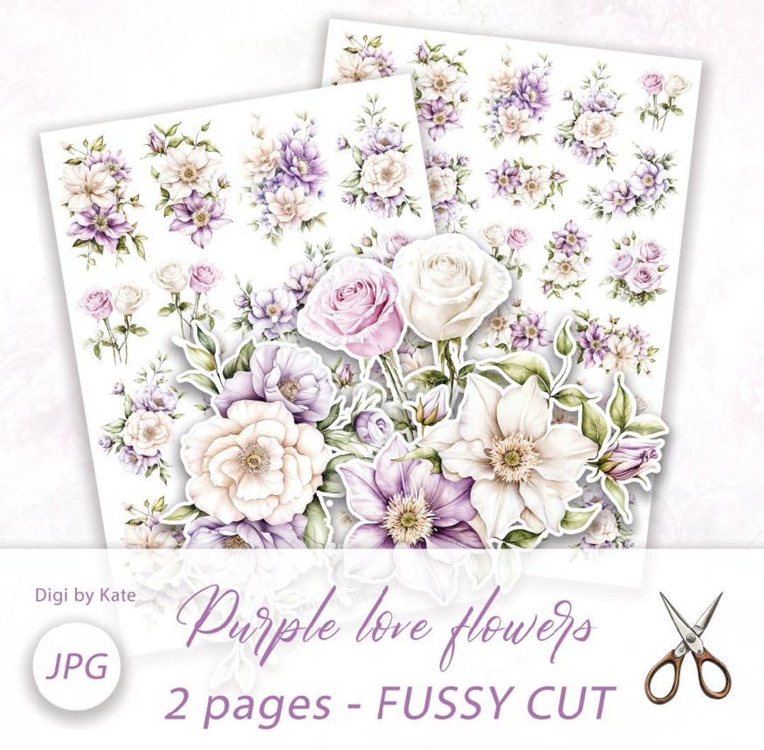 Pastel Purple Flowers Fussy Cuts: Junk Journal Scrapbook Embellishments ...