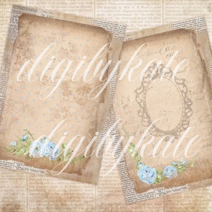 Vintage ATC Journal Cards, Blue Flowers ATC, Shabby Chic Card Set ...