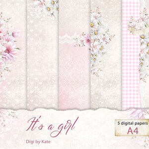 It' a Girl is a Digital Paper Bundle for a Birth of a Baby Girl, Baby ...