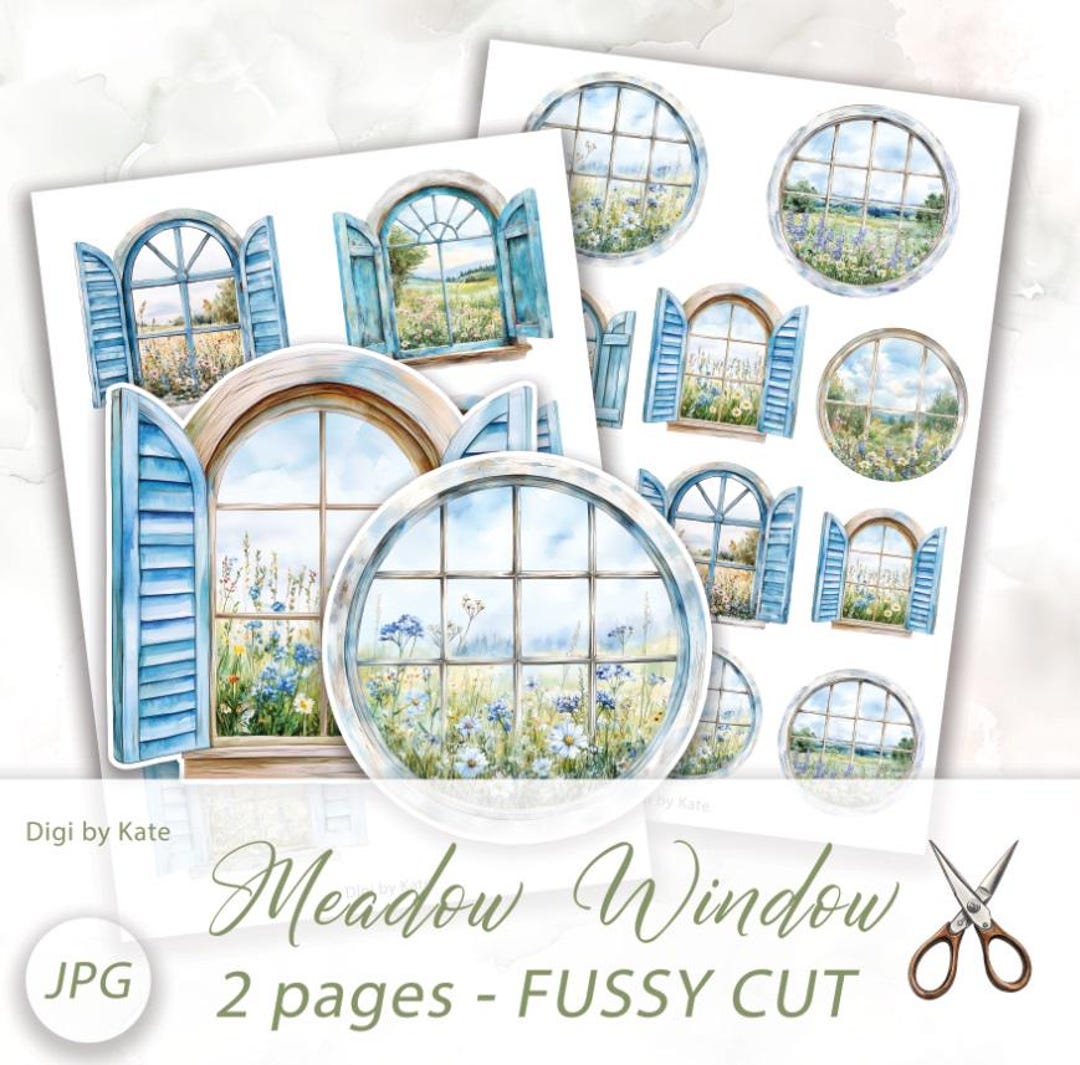 Meadow Window Fussy Cut on 2 A4 JPG Pages With Blue Window ...