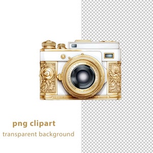 Cameras Gold Series 12 PNG Clipart Set, Gold and White Cameras Clipart ...