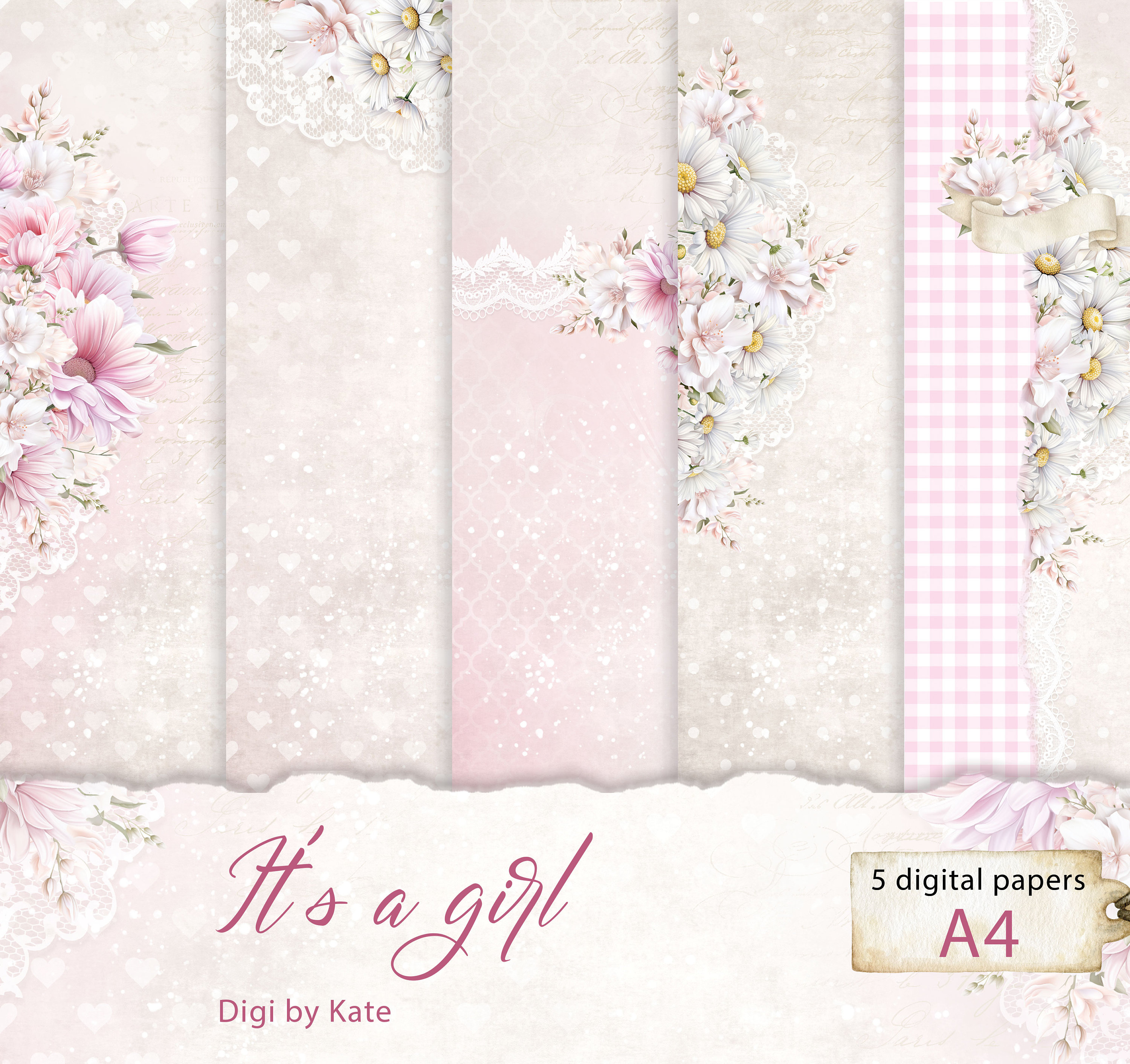 It's a Girl 5 A4 is a Digital Paper Set for Special Occasions Such as ...