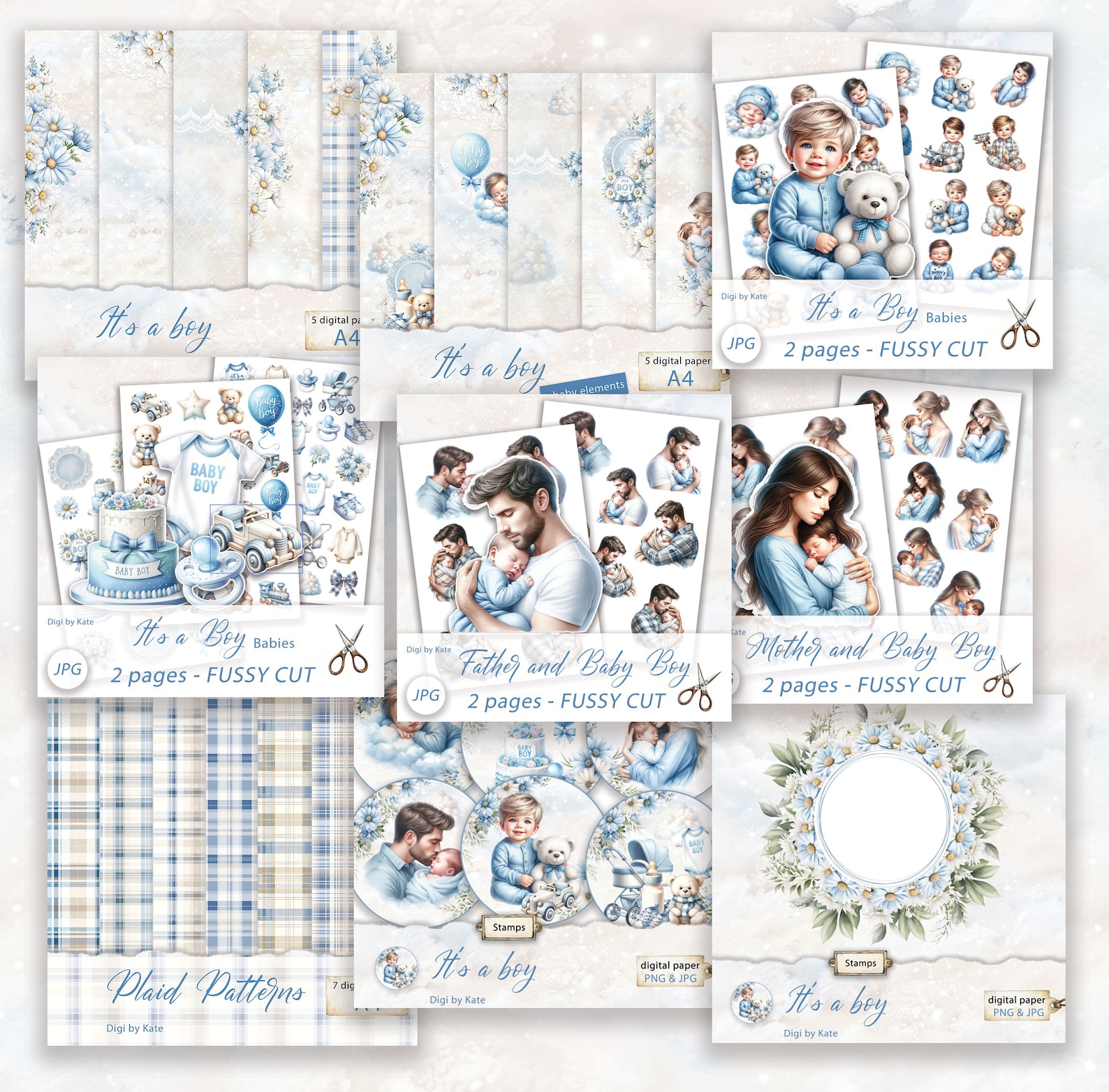 It's a Boy & It's a Girl is a Digital Paper Bundle for a Birth of a ...