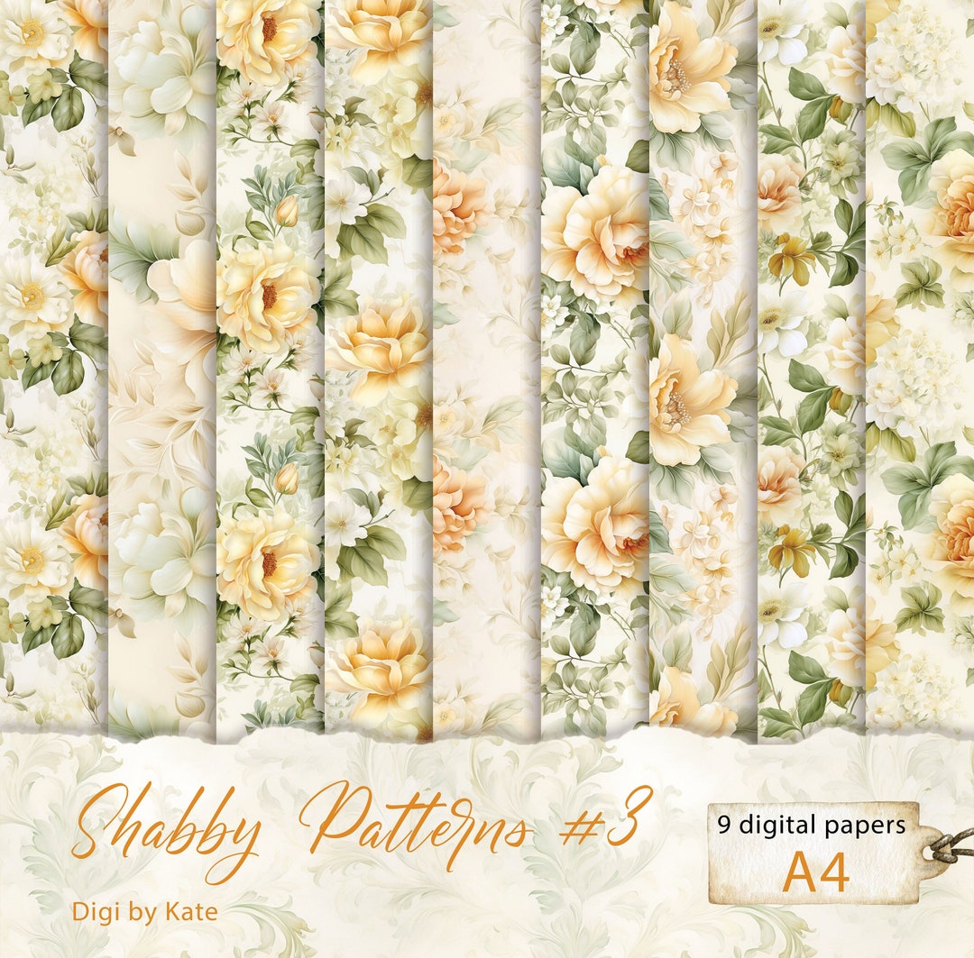Shabby Patterns #3, A4 JPG Background Digital Paper, Shabby Chic ...