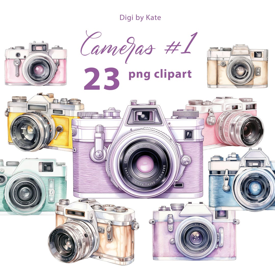Cameras #1 23 PNG Clipart Set, Pastel Cameras Clipart, Camera ...