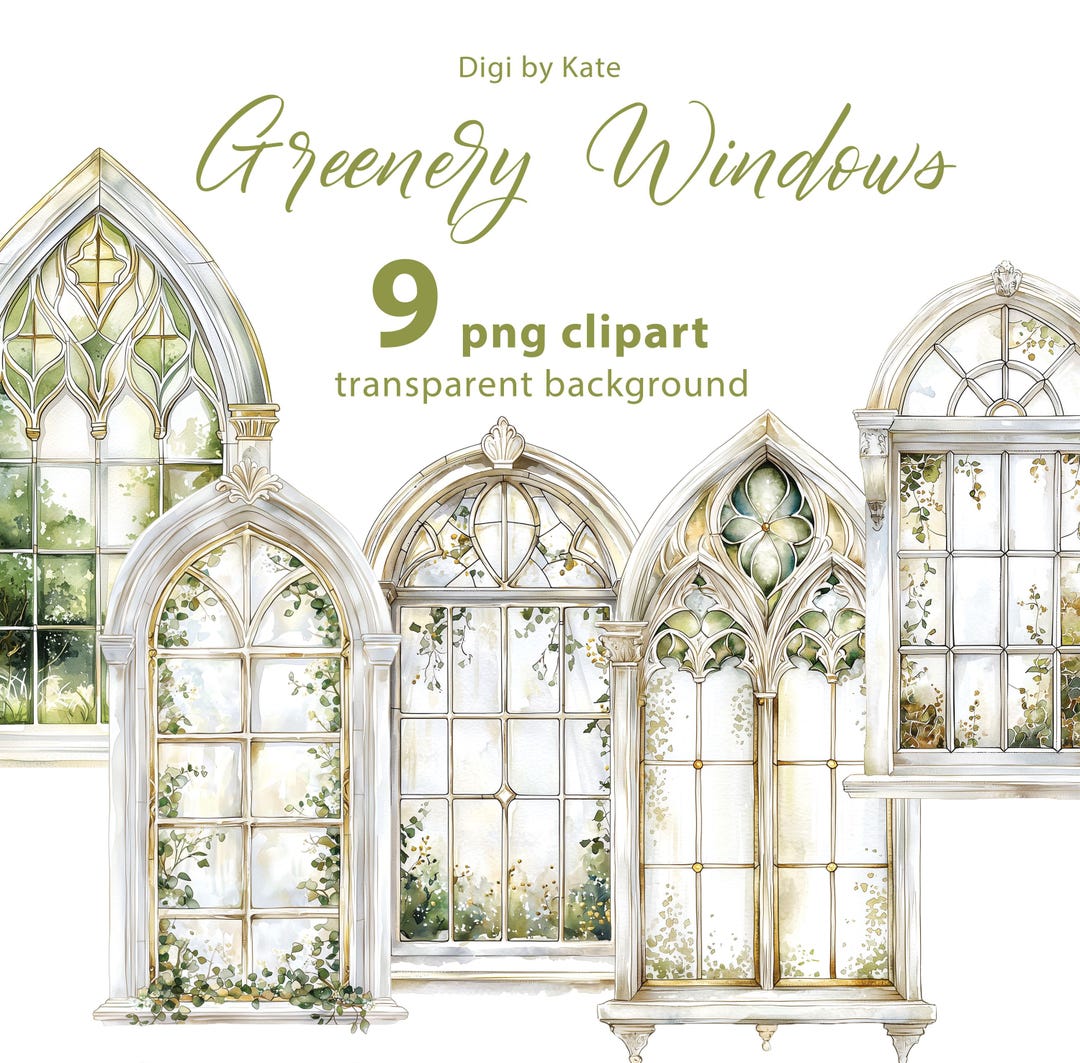 Stained Glass Greenery Windows 9 PNG Clipart - Church Wedding White and ...