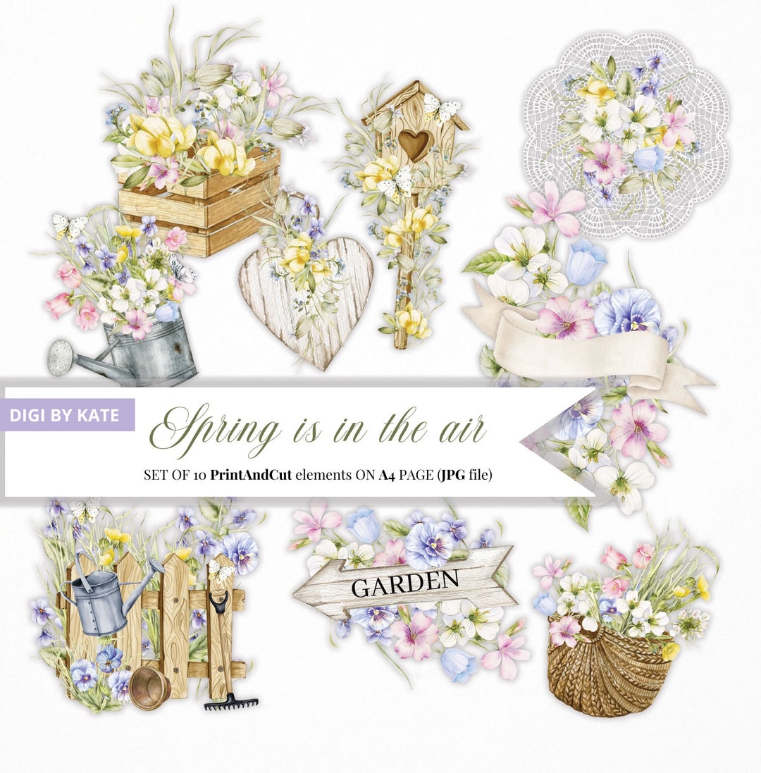 Spring Print and Cut Garden, Printable Garden Elements, Spring Fussy ...
