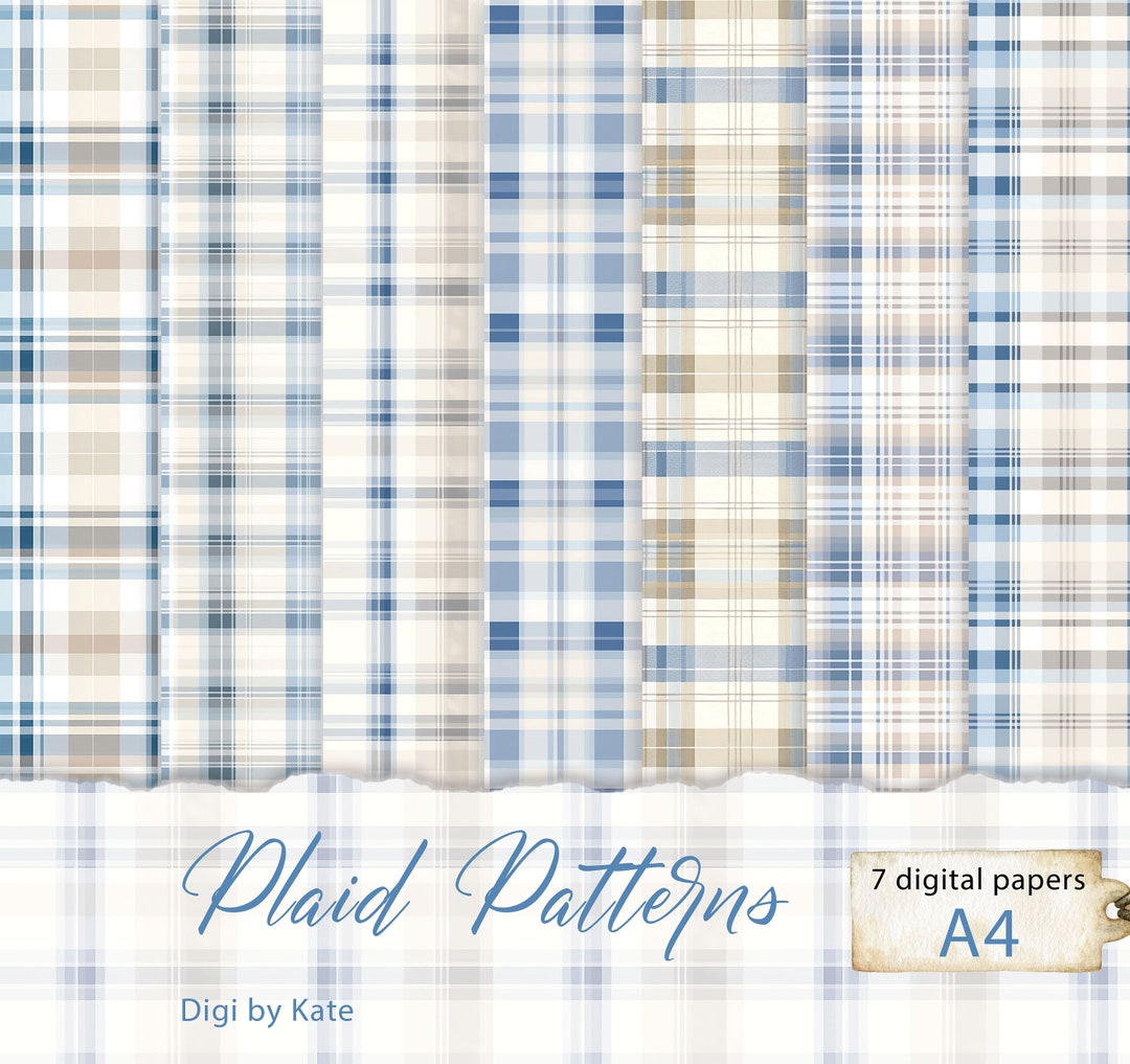 Blue and Beige Plaid Patterns on 7 A4 JPG Pages - Etsy