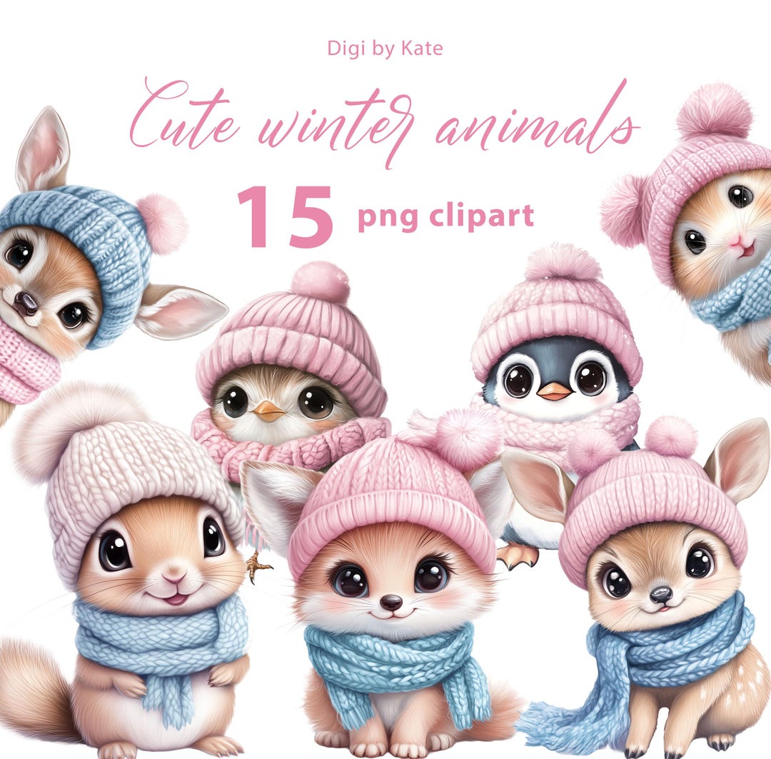 Cute Winter Animals 15 PNG Clipart, Pastel Lovely Baby Animals on ...