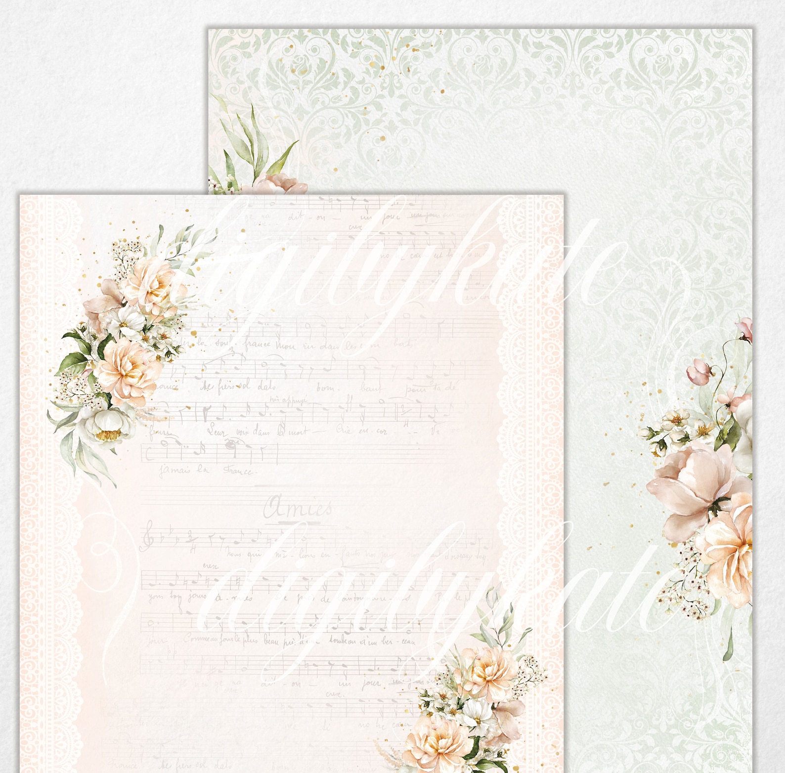 Peach and Green Wedding Digital Paper, Bridal Digital, Wedding ...
