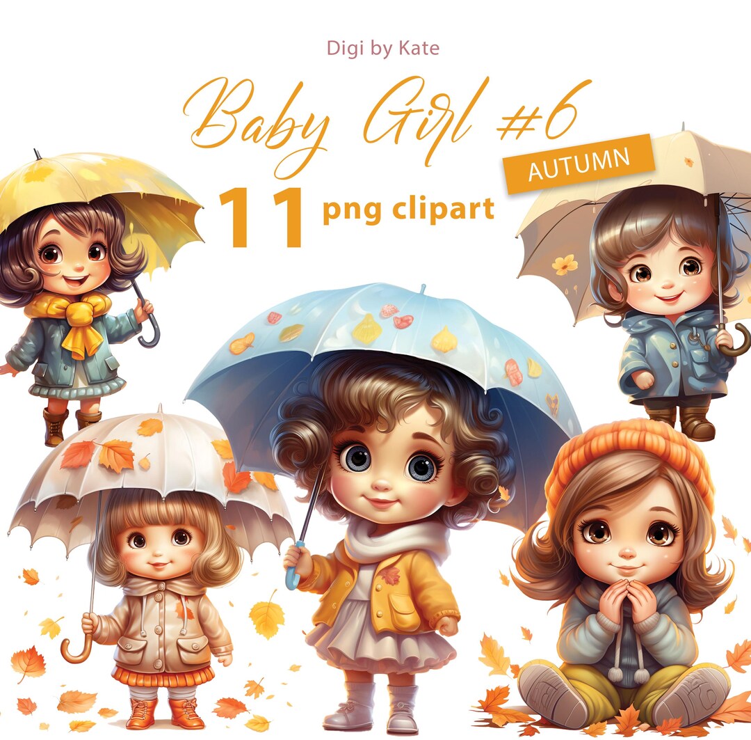Autumn Baby Girl #6 11 PNG Clipart Set, Sweet Little Girl in Autumn ...