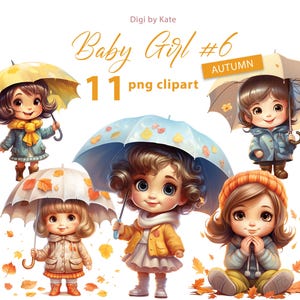 Autumn Baby Girl #6 11 PNG Clipart Set, Sweet Little Girl in Autumn ...