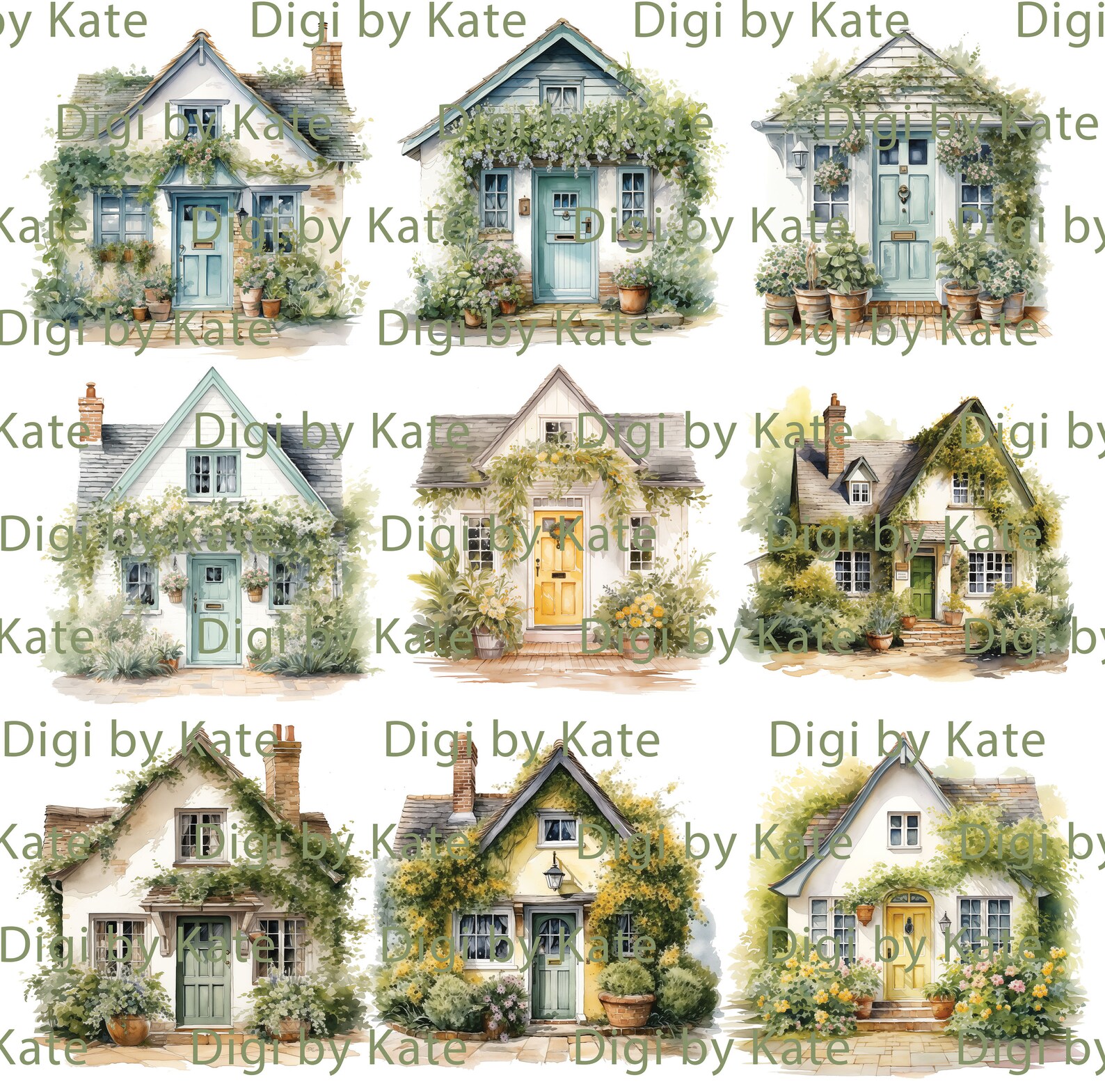 Country Cottage 31 PNG Clipart Set Beautiful Cottagecore Houses on ...