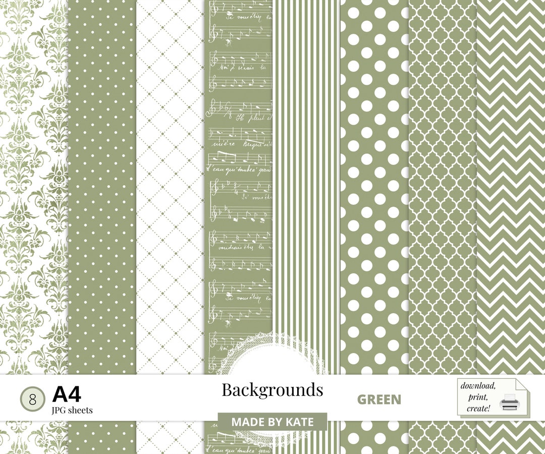 Green and White Digital Paper, Green Scrapbook Paper, Patterned Paper ...