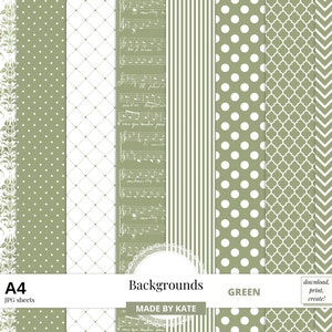 Green and White Digital Paper, Green Scrapbook Paper, Patterned Paper ...