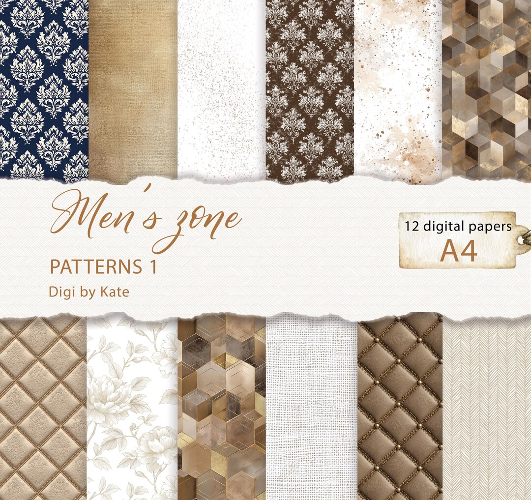 Brown and Beige Men Patterns on 12 A4 JPG Pages, Vintage Retro ...
