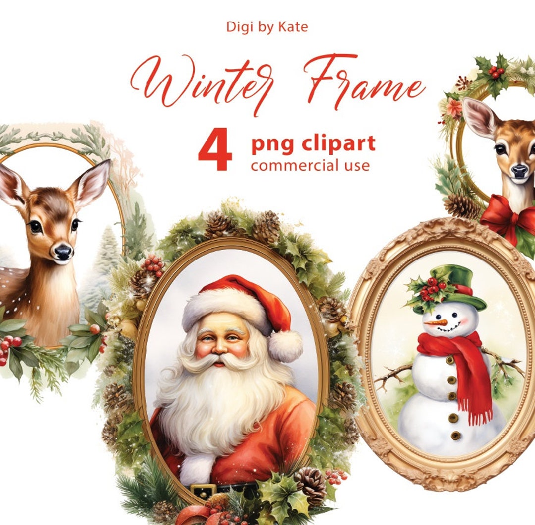 Winter Frame 4 PNG Clipart Set, Winter Watercolor Illustrations on ...
