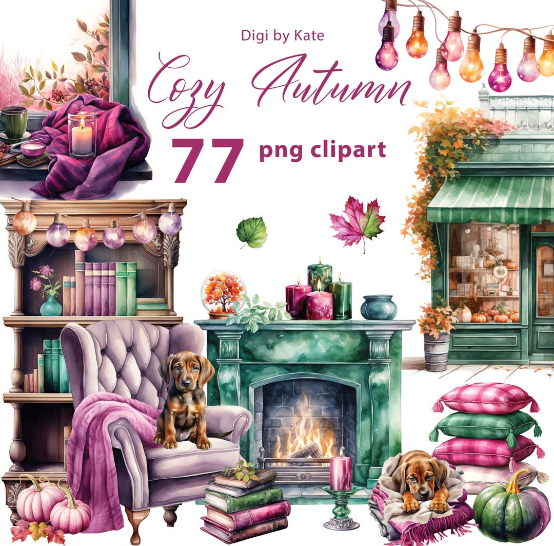 Cozy Autumn 77 PNG Magenta Clipart Bundle, PNG Autumn Leaves, Fall Junk ...