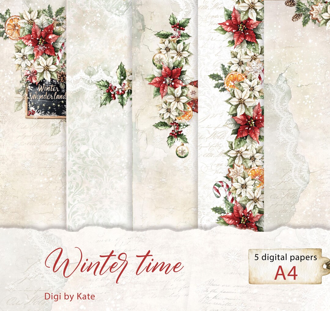 Red and Green Winter Digital Paper 5 A4 is a Digital Paper Set Perfect ...
