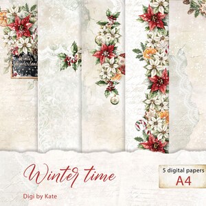 Red and Green Winter Digital Paper 5 A4 is a Digital Paper Set Perfect ...