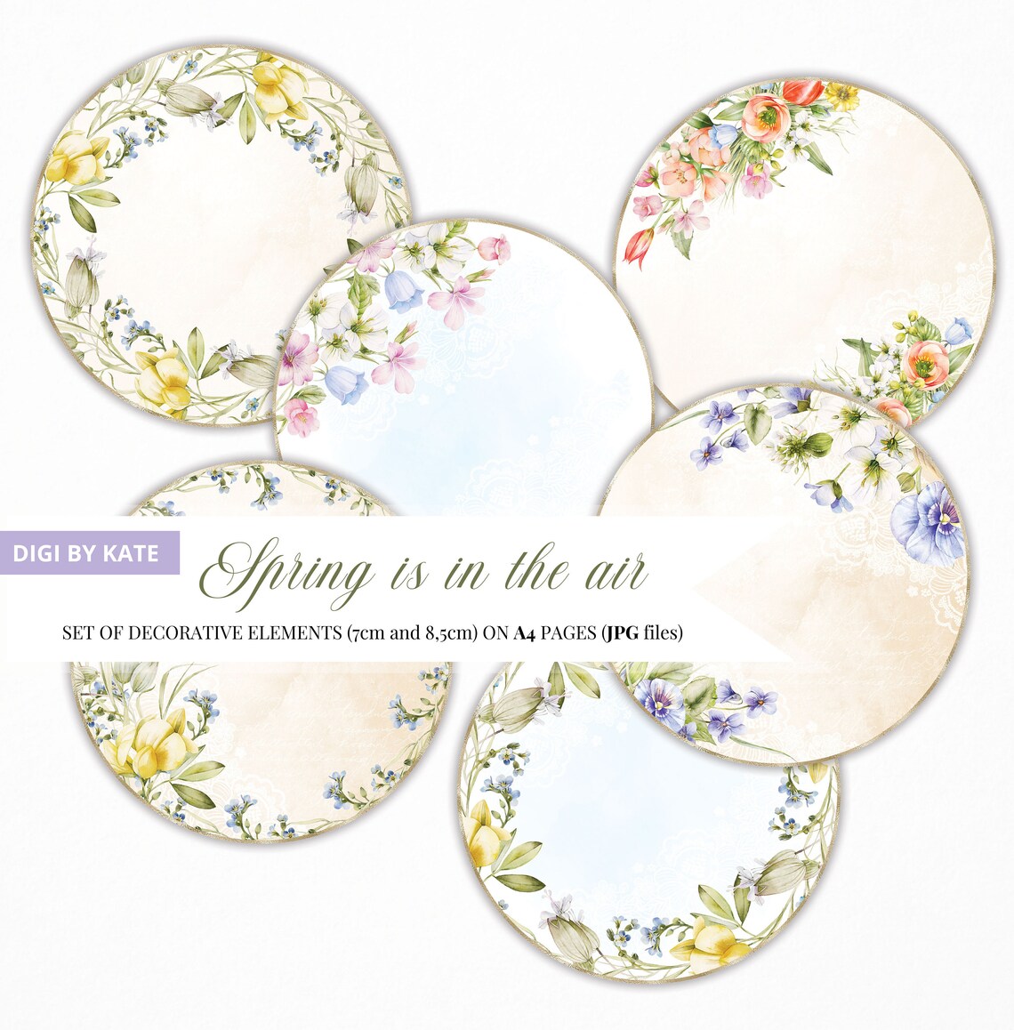 Spring Printable Circles Spring Flower Elements Spring - Etsy
