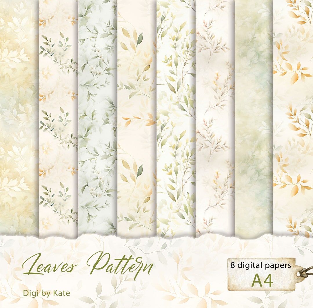 Leaves Pattern 8 A4 JPG Background Digital Paper, Leaves Scrapbook ...