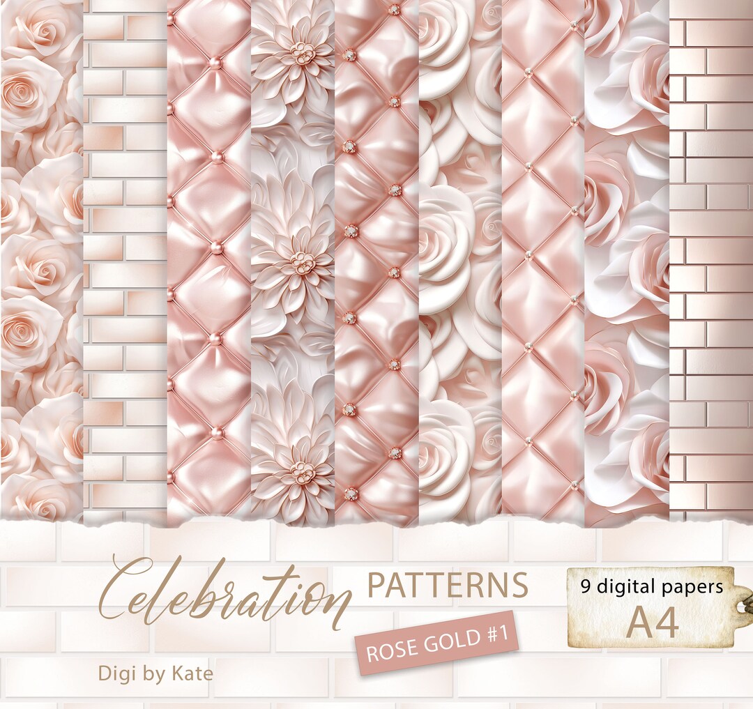 Celebration Patterns in Rose Gold Colors #1 on 9 A4 JPG Pages, Textured ...