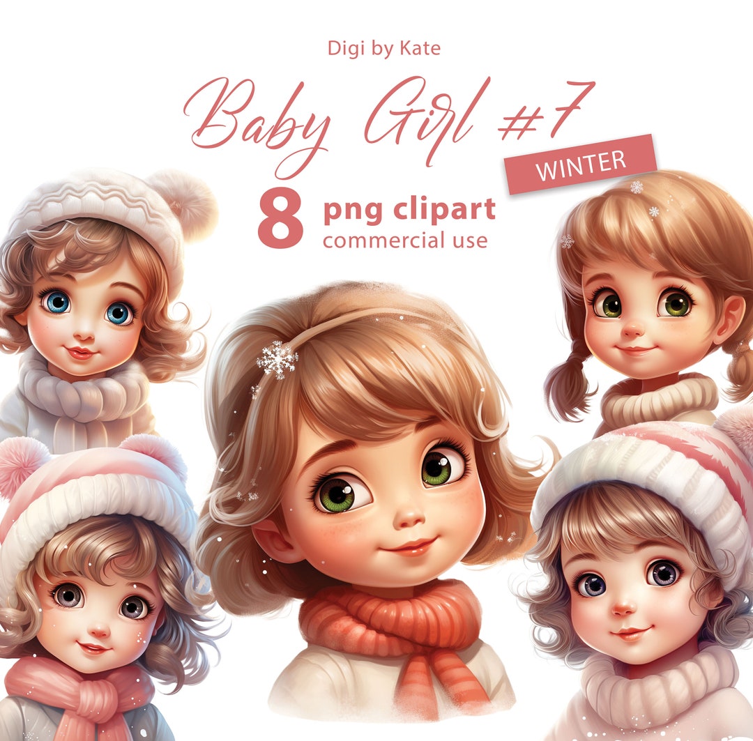 Winter Baby Girl #7 8 PNG Clipart Set, Sweet Little Girl in Winter ...