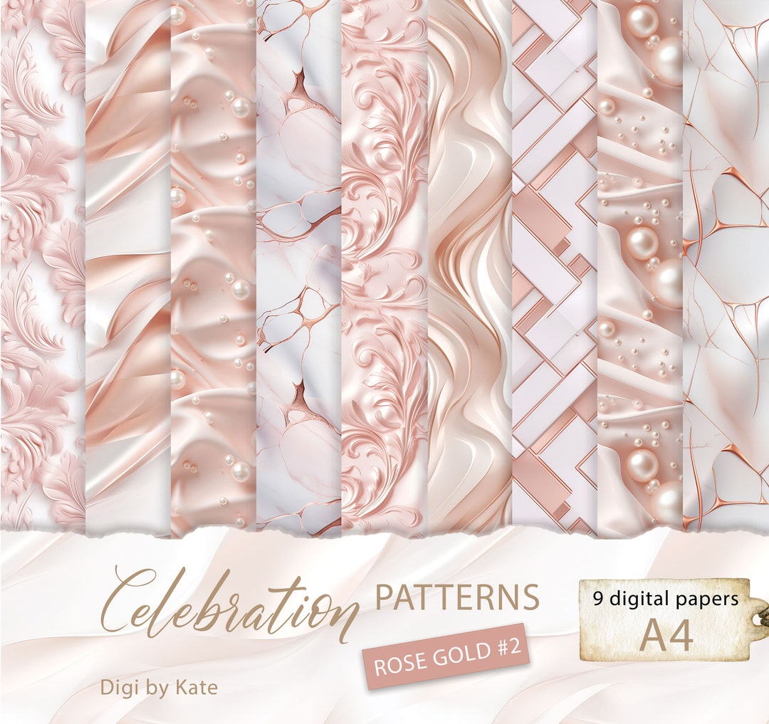 Celebration Patterns in Rose Gold Colors #2 on 9 A4 JPG Pages, Textured ...