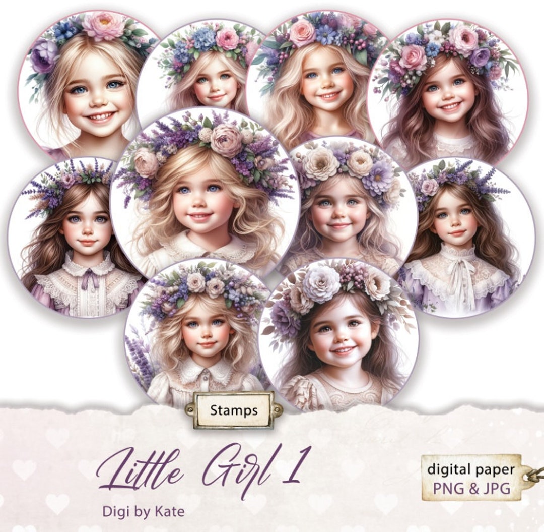 Little Girl #1 10 Stamps PNG and JPG With an Image of a Girl - Etsy