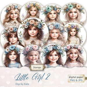 Little Girl #2 12 Stamps PNG and JPG With an Image of a Girl - Etsy