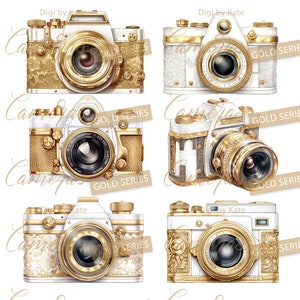 Cameras Gold Series 12 PNG Clipart Set, Gold and White Cameras Clipart ...