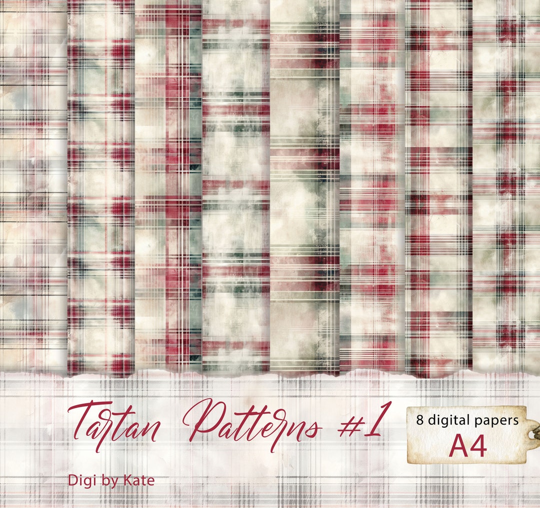 Tartan Patterns #1 on 8 A4 JPG Pages in Red and Green Colors, Checkered ...