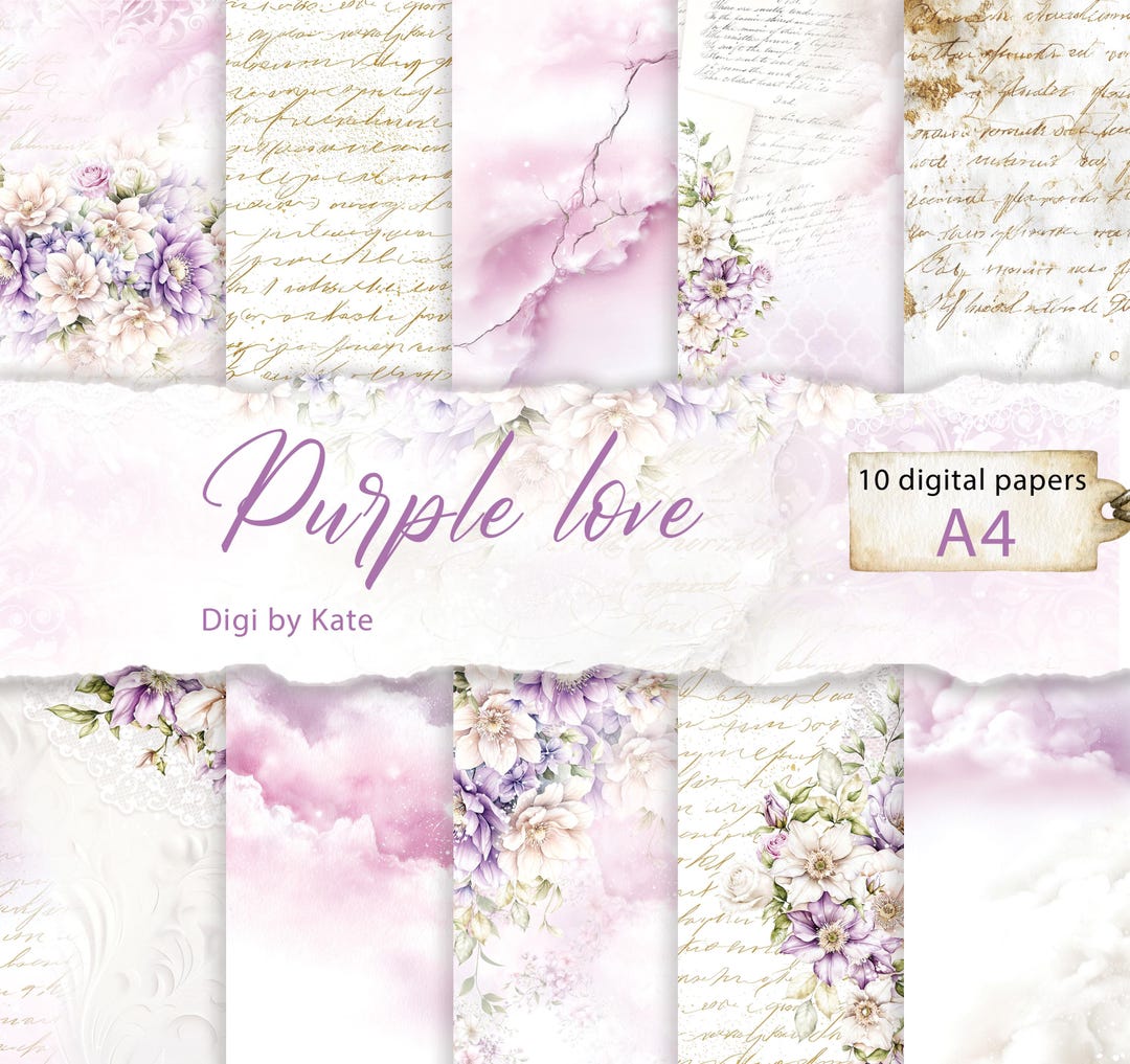 Pastel Purple Wedding Digital Paper 10 A4 is a Set for Special ...