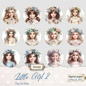 Little Girl #2 12 Stamps PNG and JPG With an Image of a Girl - Etsy