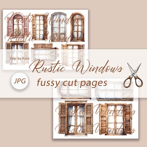 Rustic Window Fussy Cut 4 A4 JPG Printable, Junk Journal Ephemera ...