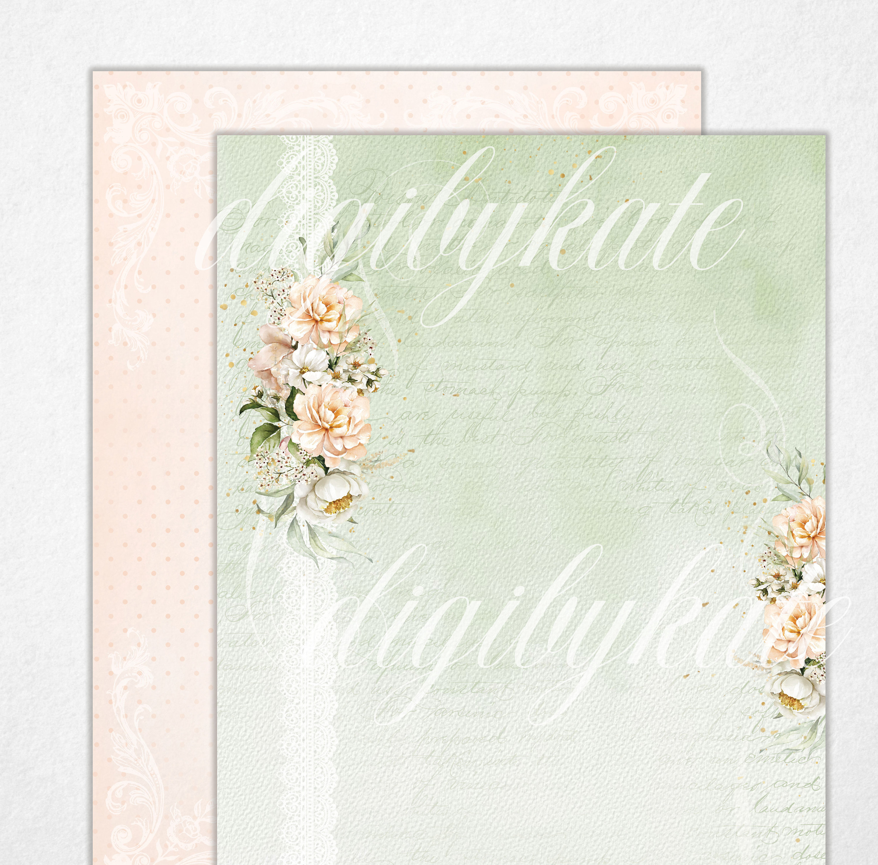 Peach and Green Wedding Digital Paper, Bridal Digital, Wedding ...