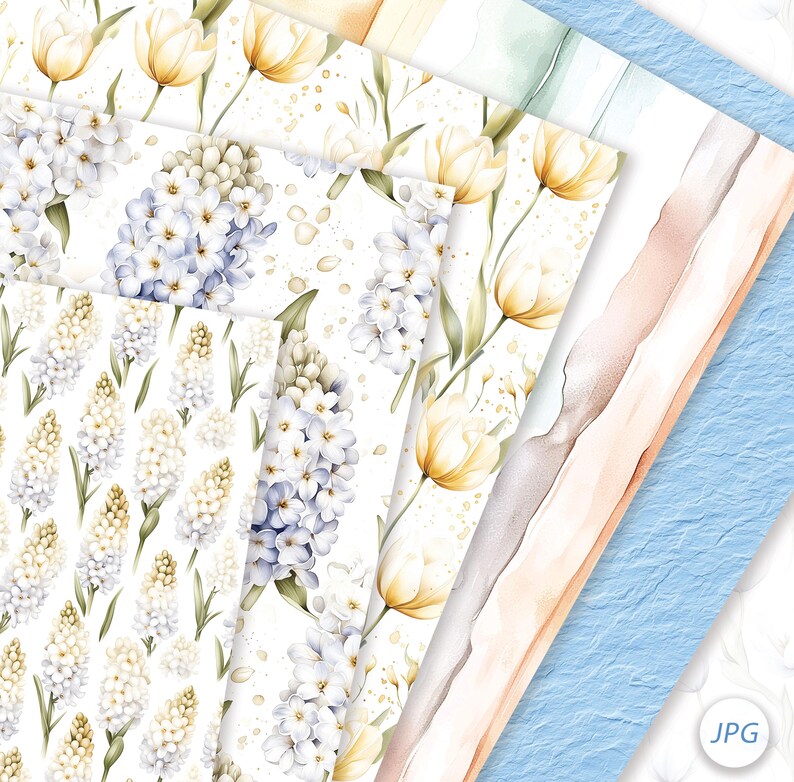 Spring Patterns on 30 A4 JPG Pages, Pastel Blue and Pastel Yellow ...