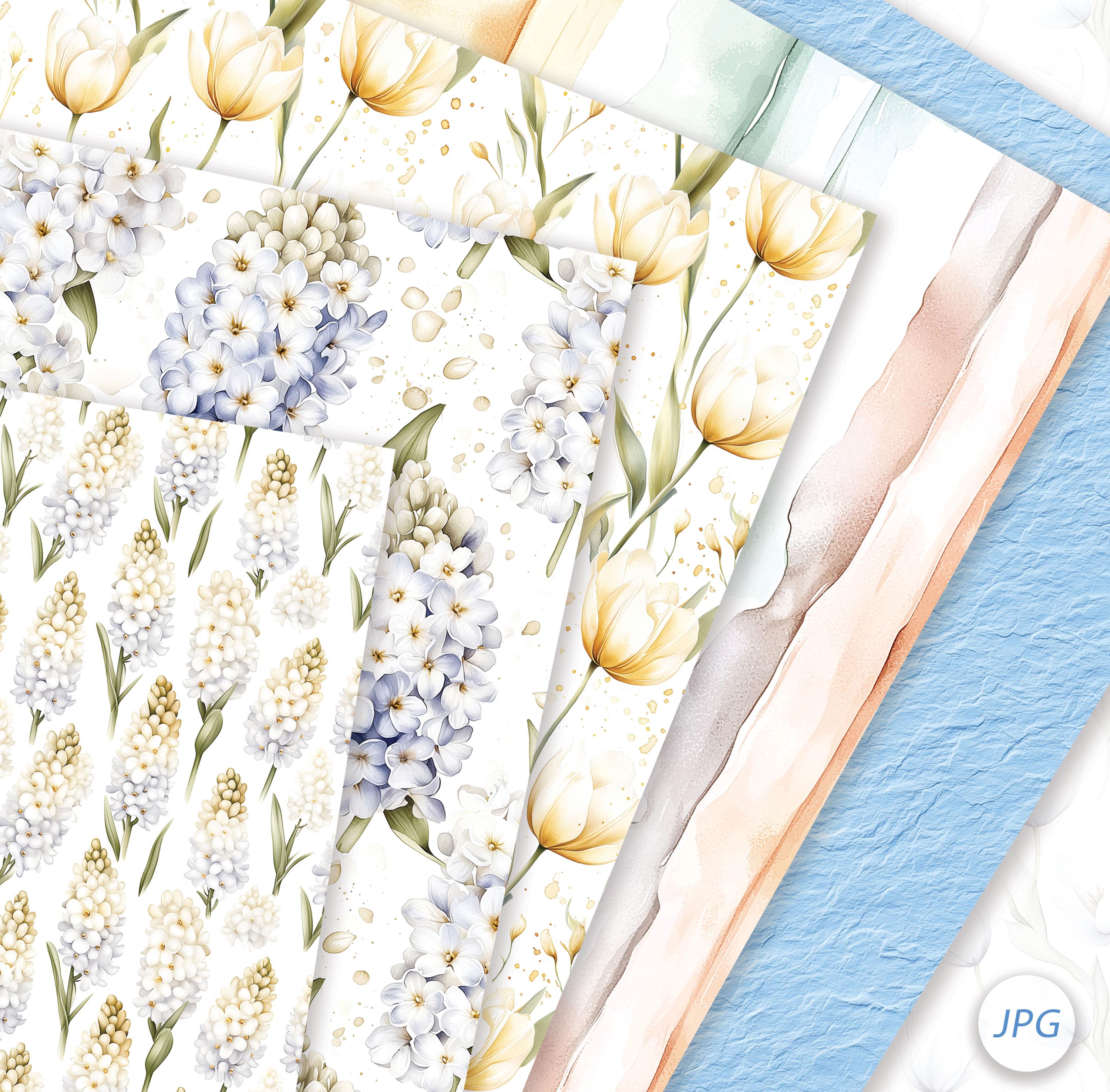 Spring Patterns on 30 A4 JPG Pages, Pastel Blue and Pastel Yellow ...